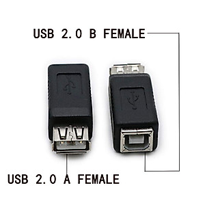 rgzhihuifz 2 Pack USB 2.0 AF/BF Plug Type A Female to Type B Female Adapter Connector Converter Compatible with Laptop Computer Hard Drive Printer Camera