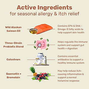 Canine Keeps Dog Allergy Chews - Itch Relief for Dogs – Omega 3 Salmon Fish Oil, Probiotics & Quercetin - Immune Support & Dog Allergy Relief Chews – Digestion + Skin & Coat Health - 90 Ct.