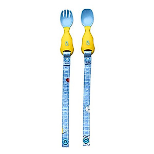 BIBaDO - Handi Toddler Cutlery, Food-Safe Toddler Utensils, Toddler Fork and Spoon Set, Toddler Eating Utensils for Babies 6 Months and Up, Attaches to Bibado Coverall Bib, Ducklings Pool Party