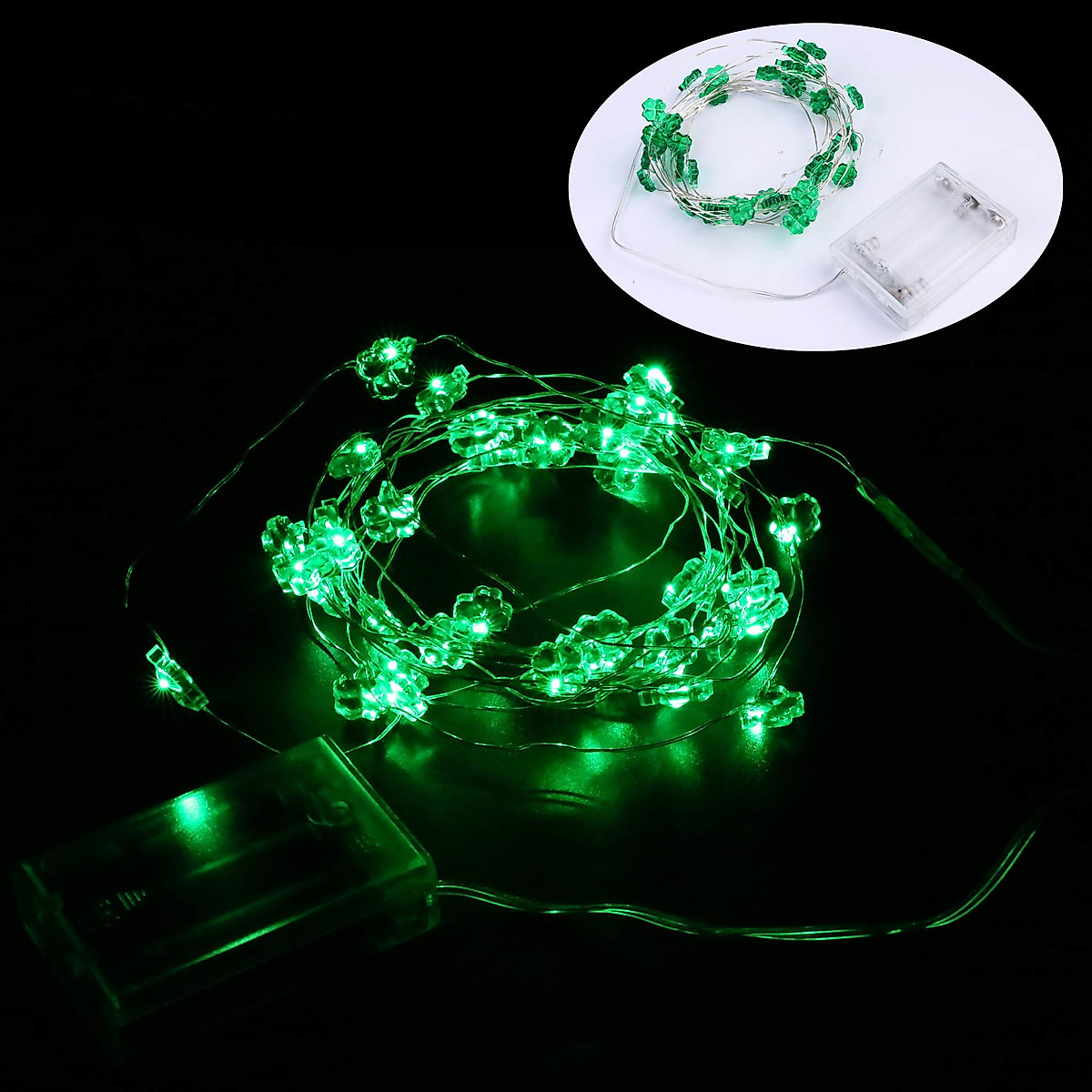 Happy st.Patrick’s Day Party Decorations, Konsait Lucky Clovers String Lights Battery Operated(13.2Ft, 40Llights, 2Modes) for Home Window Holiday St.Patricks Day Party Favors Supplies