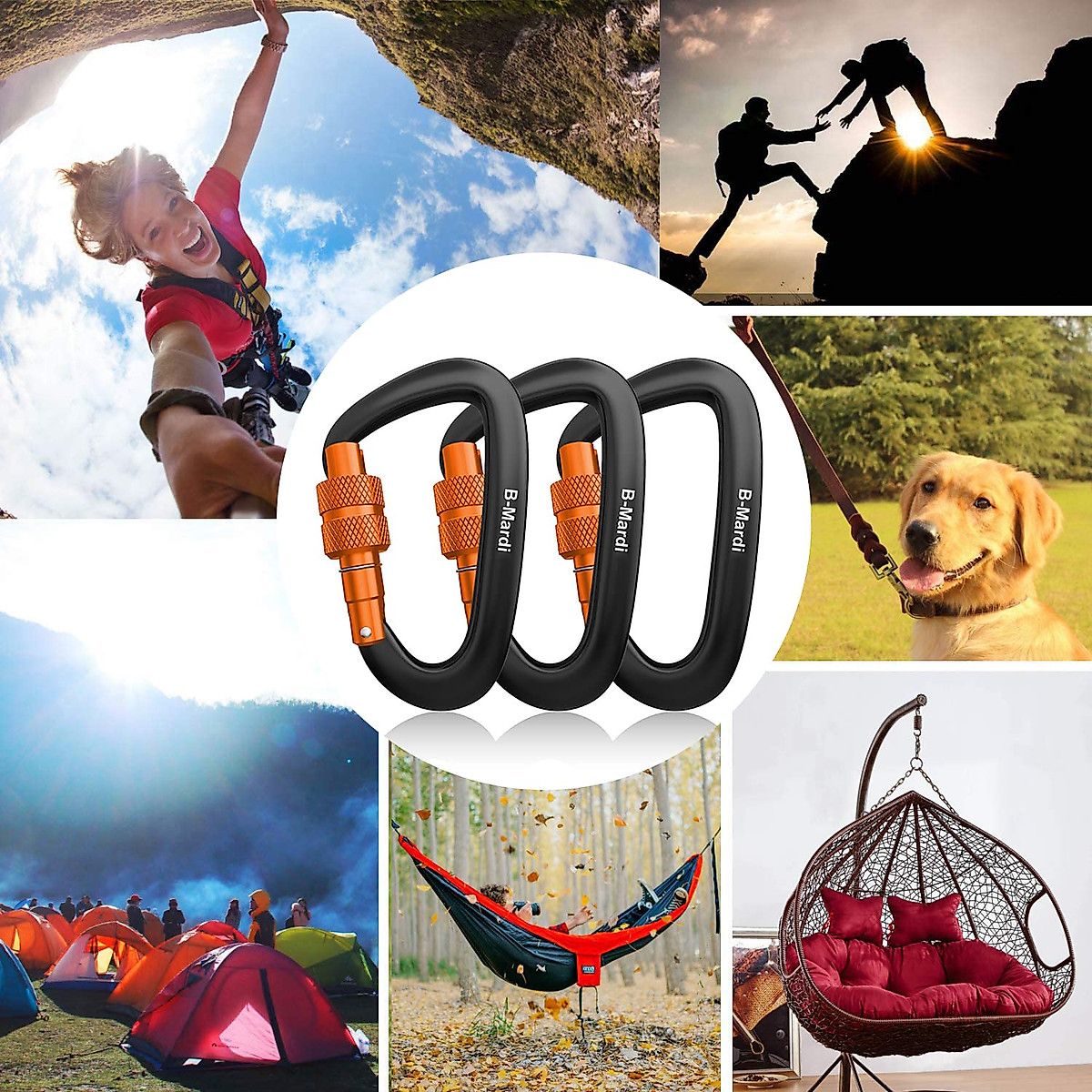 B-Mardi Carabiner Clips Heavy Duty 12kN (2697 lbs)-Lightweight Locking Carabiners for Camping, Hiking, Hammock, Dog Leash Harness, Outdoor and Gym etc, Keychains& Utility ﻿