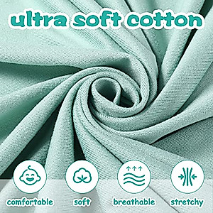 4 Set Newborn Swaddle and Headband Set Cotton Swaddle Hat Set Wrap Receiving Stretchy Swaddle Blankets Swaddle and Bow Set Newborn Beanie Newborn Hat and Swaddle (Light Green, Gray, Pink, Light Khaki)