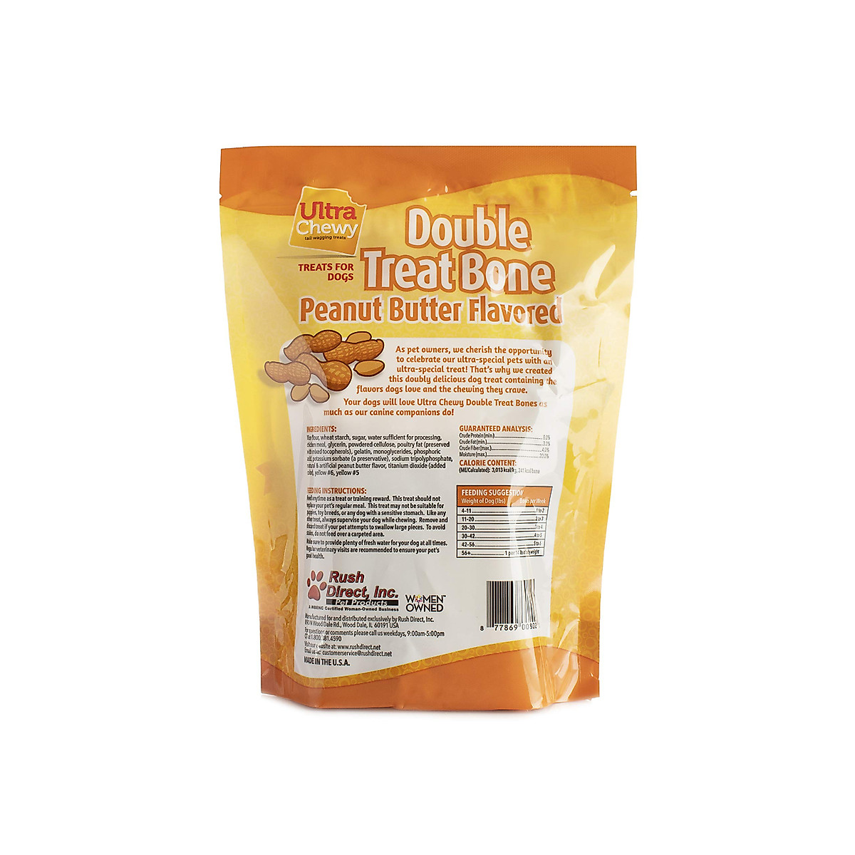 Ultra Chewy Double Treat Bones: Long-Lasting Dog Treats Made in USA for Large and Small Breeds, Highly Digestible, Ideal for Aggressive Chewers (Peanut Butter, 2 Value Packs)