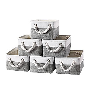 QBSM Storage Baskets for Organizing, 11.8'' x 7.8'' x 5.1'' Set of 6 Fabric Storage Cubes Baskets for Shelves, Small Collapsible Linen Organizers Bins with Handles for Closet Laundry Nursery, Baskets for Gifts Empty