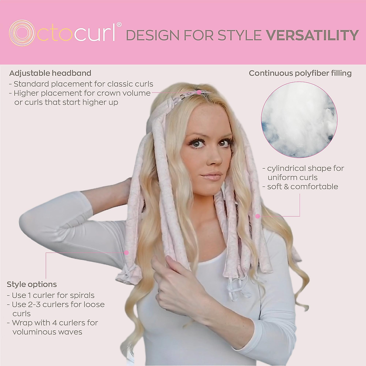 Octocurl Heatless Curls Headband - Hair Curlers to Sleep In - Heatless Curlers for Long Hair (Cotton - Pink)