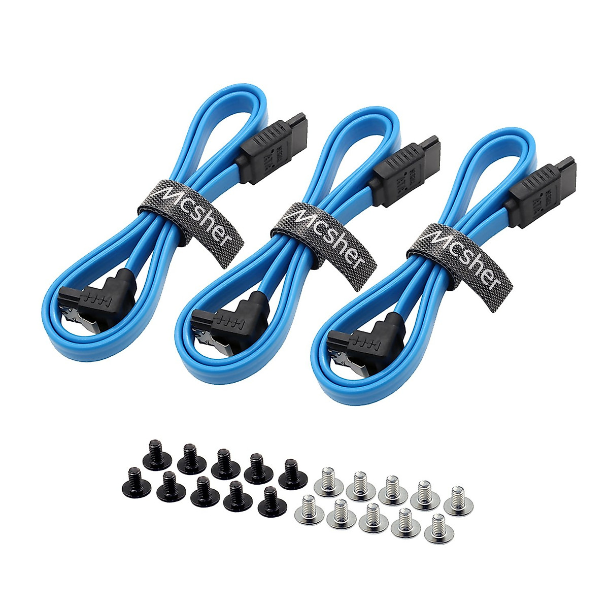 Mcsher 20 Inch SATA III 6GB/s Data Cable with Locking Latch and 90-Degree Plug 3 Pack