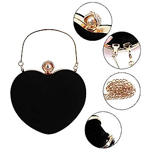 Sun Kea Women Heart Shaped Handbag Mini Clutch Chain Purse Chic Shoulder Bag Evening Tote (A-Black)