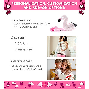 DolliBu Happy Mother's Day Super Soft Plush Pink Flamingo Doll Figure - Cute Stuffed Animal with Pink Heart Message for Best Mommy, Grandma, Wife, Daughter - 8" Inches