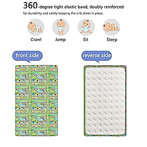Car Race Track Themed Fitted Crib Sheet,Standard Crib Mattress Fitted Sheet Soft & Stretchy Fitted Crib Sheet-Baby Sheet for Boys Girls, 28“ x52“,Multicolor