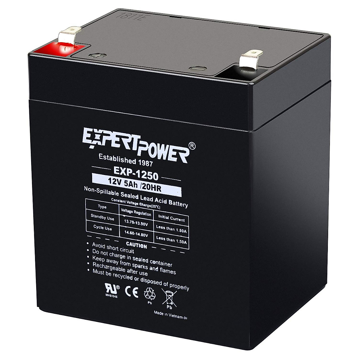 (12 Pack) ExpertPower 12V 5Ah Home Alarm Battery With F1 Terminals || EXP1250