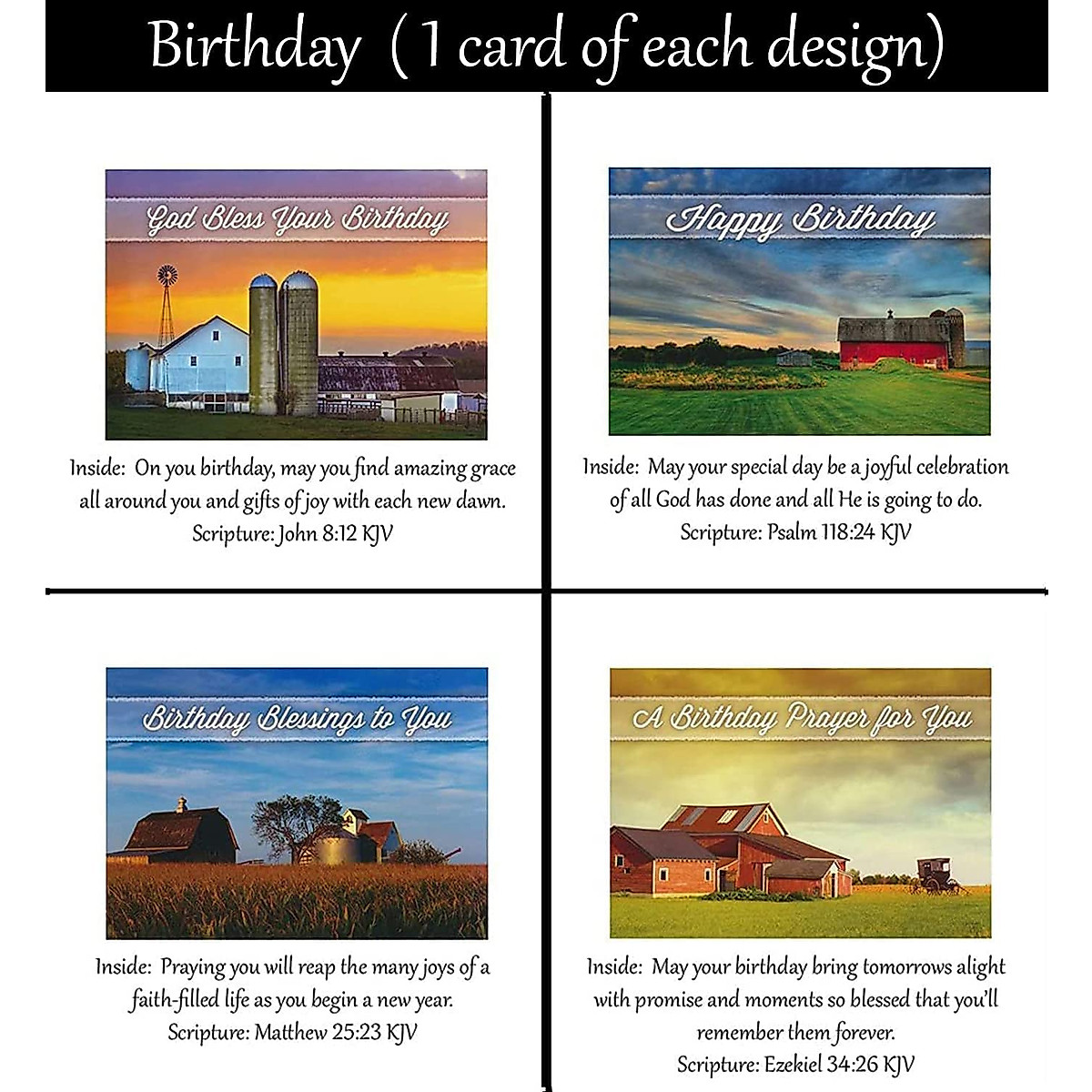 Birthday (No Repeated Cards) 32 Designs Christian/Religious Greeting Card Assortment #3 ~ Scripture in every card