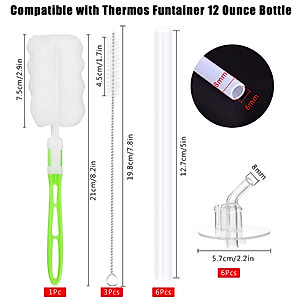 Hysagtek 16 Pcs Thermos Straws Replacement Set for Kids Funtainer 12 Ounce, 6Pcs Thermos Replacement Straws, 6Pcs Silicone Straw Stems, and 3Pcs Straw Cleaning Brushes with Bottle Cleaning Brush