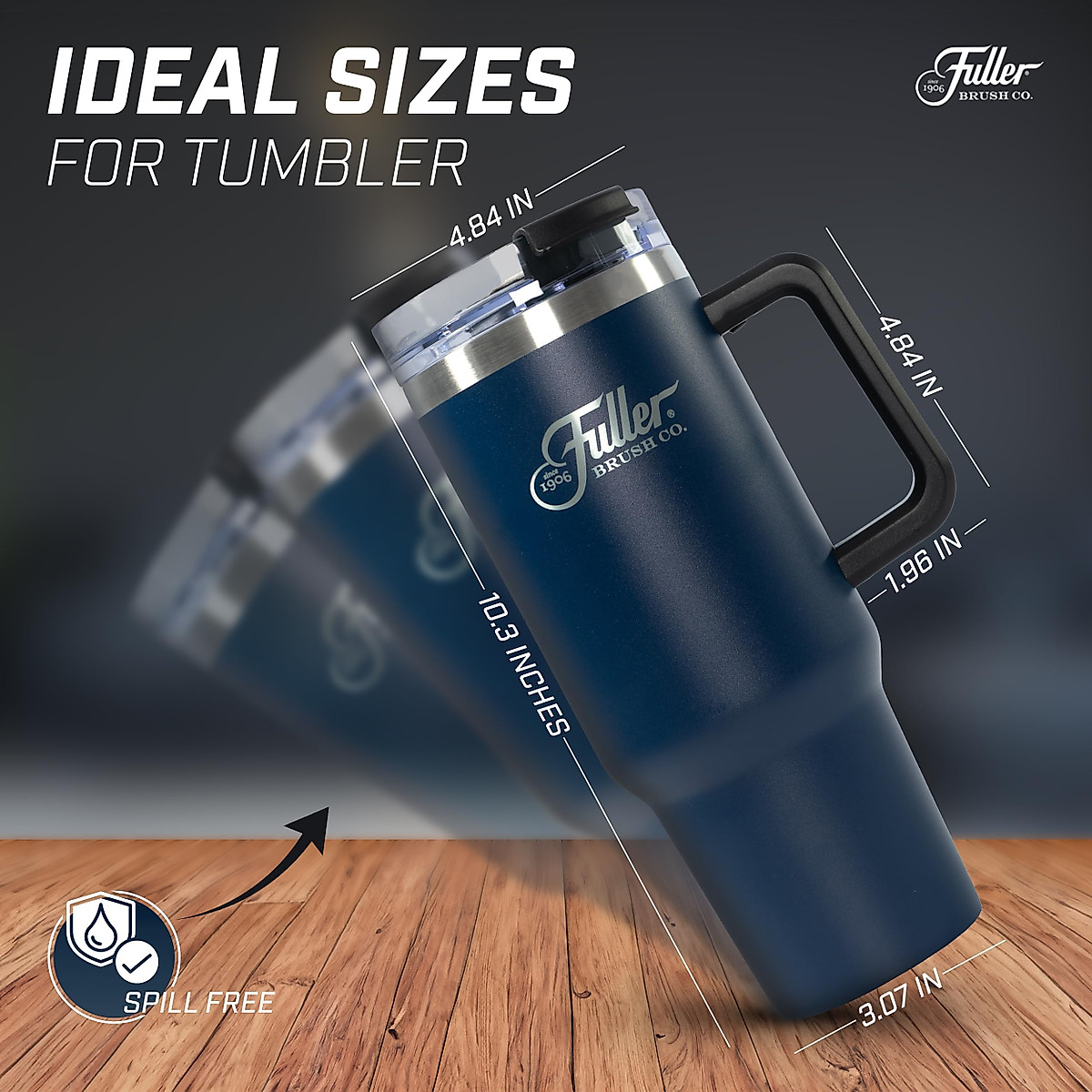 Fuller Brush Stainless Steel Tumbler with Handle - 40 oz. – Lead & BPA-Free - Double-Wall Insulated Travel Mug – Keeps Drinks Hot or Cold for Hours – Spill-Resistant Lid & Straw (Steel Blue)