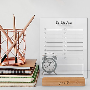 Epic Self Help – Acrylic To-Do List – Laser Cut Calendar for Organization & Focus – Clear Wipe Clean Dry-Erase Board – Desk Planner Stand – Minimalist Design for Office or Bedroom – Productivity Tool