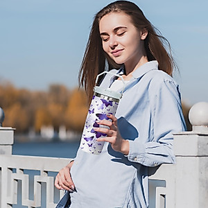 Queen Hero 30 oz Butterfly Tumbler with Handle, Large Insulated Tumbler with Flip & Straw Coffee Mug Cup Stainless Steel Gifts for Women Men Youth