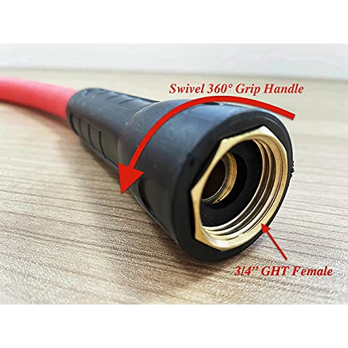 SANFU Hybrid Lead In Garden Hose 5/8 IN(15.5 x 20.8mm). X 10 FT, 200PSI, Heavy Duty, Lightweight, Flexible with Swivel Grip Handle and 3/4" GHT Solid Brass Fittings, RED(10')