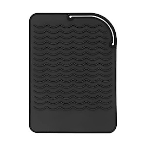 Heat Resistant Mat for Curling Iron, Flat Irons and Hair Straightener Hair Styling Tools 9" x 6.5", Food Grade Silicone, Black