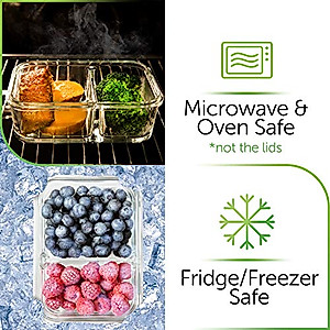 PrepNaturals Glass Meal Prep Containers Glass Food Storage Containers with Lids - 2 Compartment Glass Lunch Containers (10 Pack) Glass Storage Containers with Lids Glass Containers for Food Storage