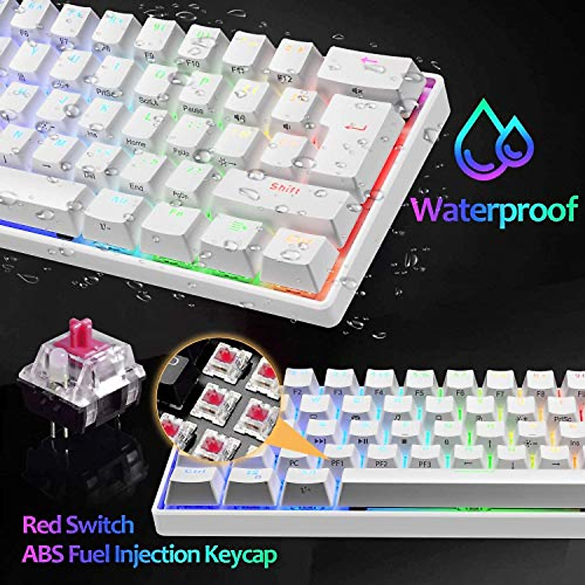 ZIYOU LANG MK21 Portable 60% Mechanical Gaming Keyboard Untra-Compact Type-c Wired with Light Up Chroma LED Backlit Non-Conflict 61 Key TKL Ergonomic for PS4 PS5 PC Mac Windows(White/Red Switch)