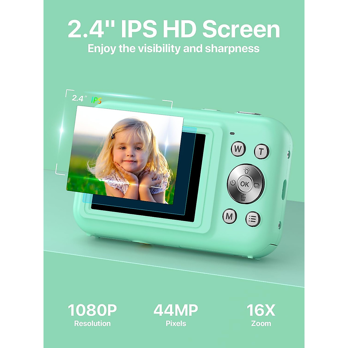 Digital Camera, FHD 1080P Kids Camera with 32GB SD Card 16X Digital Zoom Portable Small Camera, Compact Point and Shoot Camera Mini Digital Camera for Teens Kids Boys Girls Students Seniors - Green