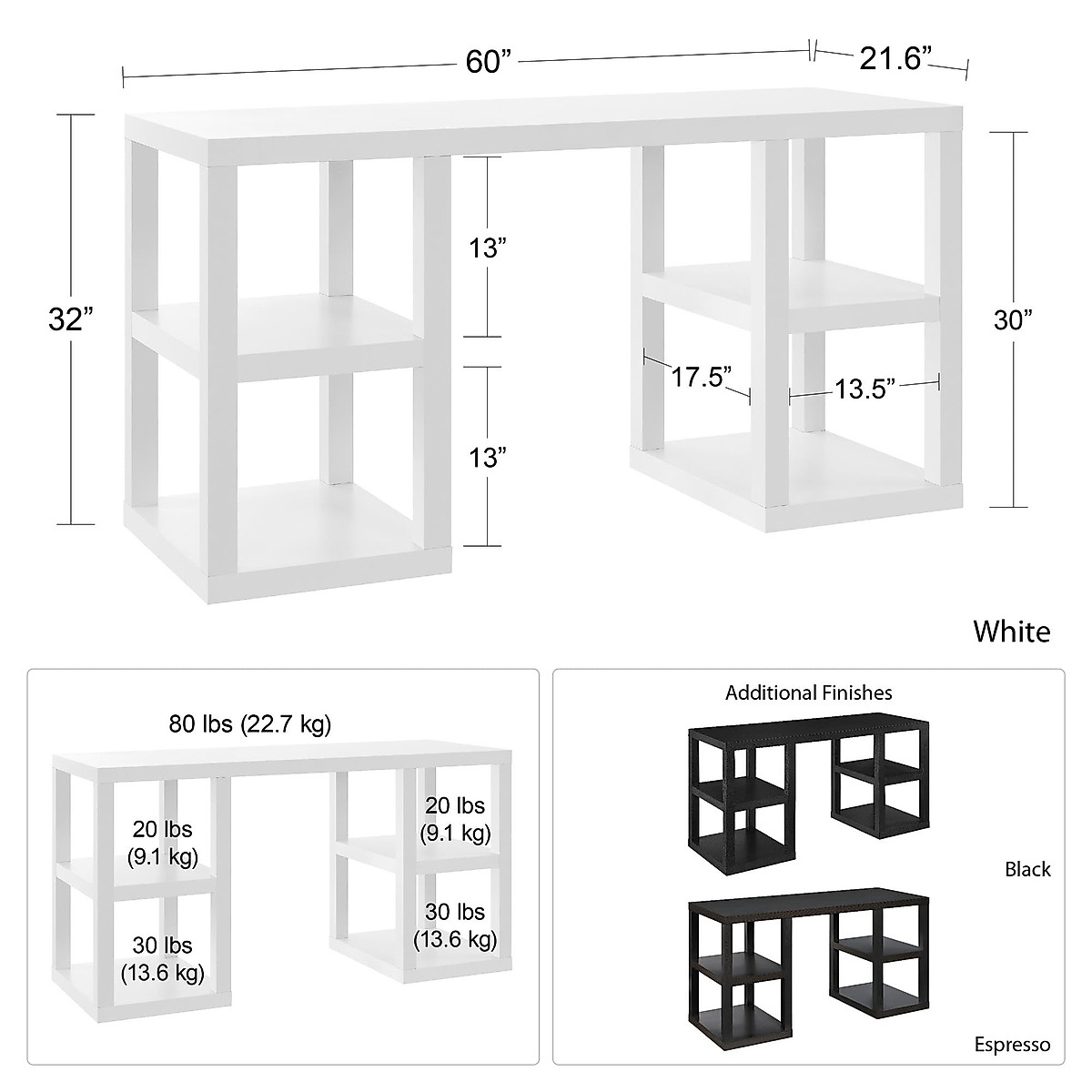 Ameriwood Home Parsons Double Pedestal Computer Desk, White