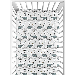 Sweet Jojo Designs Bear Mountain Boy Jersey Stretch Knit Baby Fitted Crib Sheet for Soft Toddler Bed Nursery - Slate Blue and Black Woodland Forest Animal