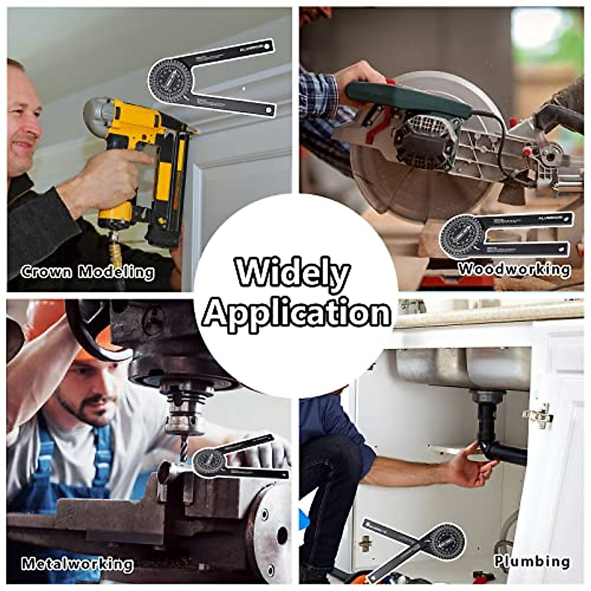 Smolder Miter Saw Protractor, 7.3” Aluminum Angle Finder for Woodworking Metalworking and All Building Trades (Protractor with Laser Engraved)
