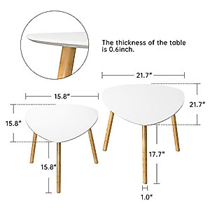 Bamboo White Nesting End Table - Side Tables Living Room Tables, Nesting Tables Set of 2 Small Coffee Table, Modern Minimalist Triangle Center Table for Sofa Bedside Bedroom Apartment Ofiice