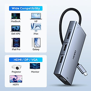 USB C Docking Station Dual Monitor Adapter for Dell HP, Laptop Docking Station 3 Monitors Quad Display USB C Hub Dongle to 4K HDMI+DP+VGA,3 USB2.0,100W PD,8 in 1 Thunderbolt Dock for Lenovo,Surface