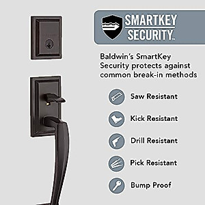 Baldwin Torrey Pines, Front Entry Handleset with Interior Lever, Featuring SmartKey Deadbolt Re-Key Technology and Microban Protection, in Venetian Bronze