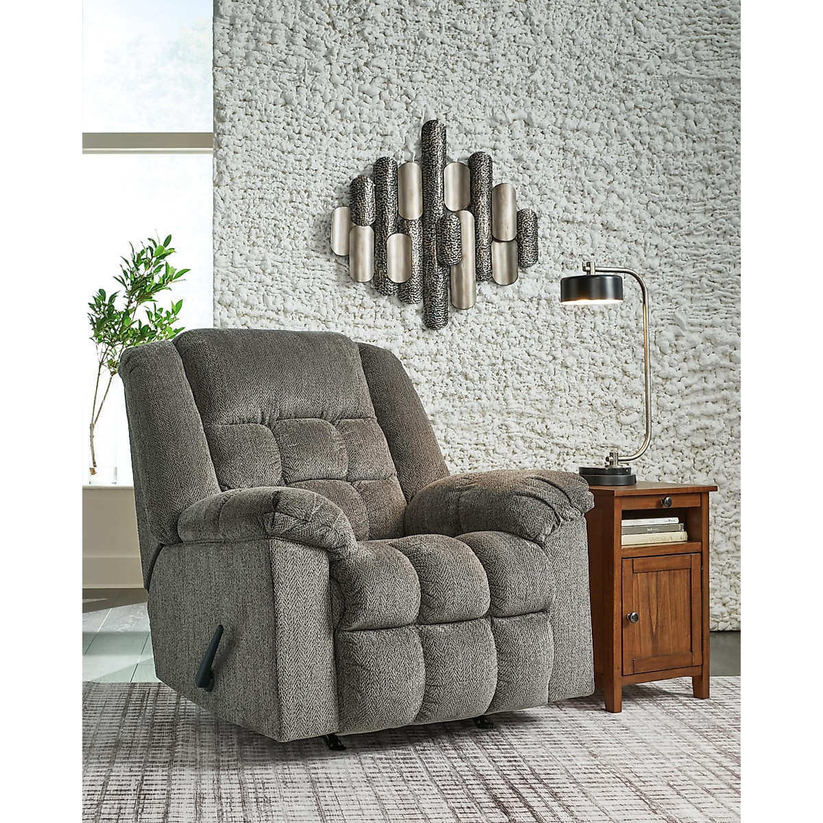 Signature Design by Ashley Kegler Contemporary Tufted Manual Rocker Recliner, Gray