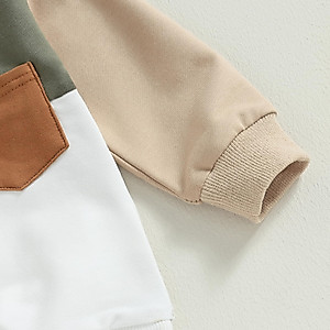 Rarjuiey Toddler Baby Boy Clothes Color Block Pullover Sweatshirt Top Elastic Waist Pockets Joggers Pants 2Pcs Fall Outfit (Army Green,0-6 Months)