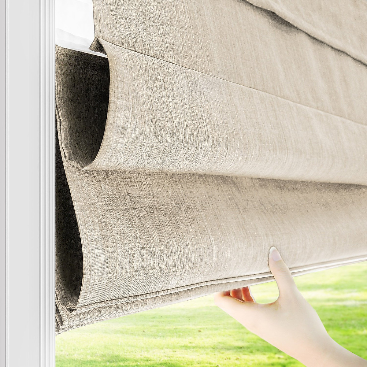 CHICOLOGY Roman Shades for Windows , Window Treatments , Roman Shades , Roman Window Shades , Room Darkening Shades , Window Shades , 23"W X 64"H , Belgian Flax (Privacy & Light Filtering)