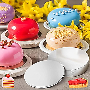 Cake Boards Round 4 Inch Mini Cake Circle Base Boards Disposable Cardboard Cake Plate Round Coated Cakeboard for Kitchen Baking Caking Pizza Dessert Cupcake Tray (Silver,50 Pieces)