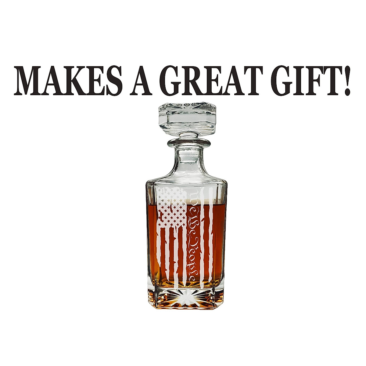 We The People Constitution American Flag USA Patriotic Whiskey Decanter Airtight Glass Stopper Custom Gift For Men Dad Veteran Father's Day