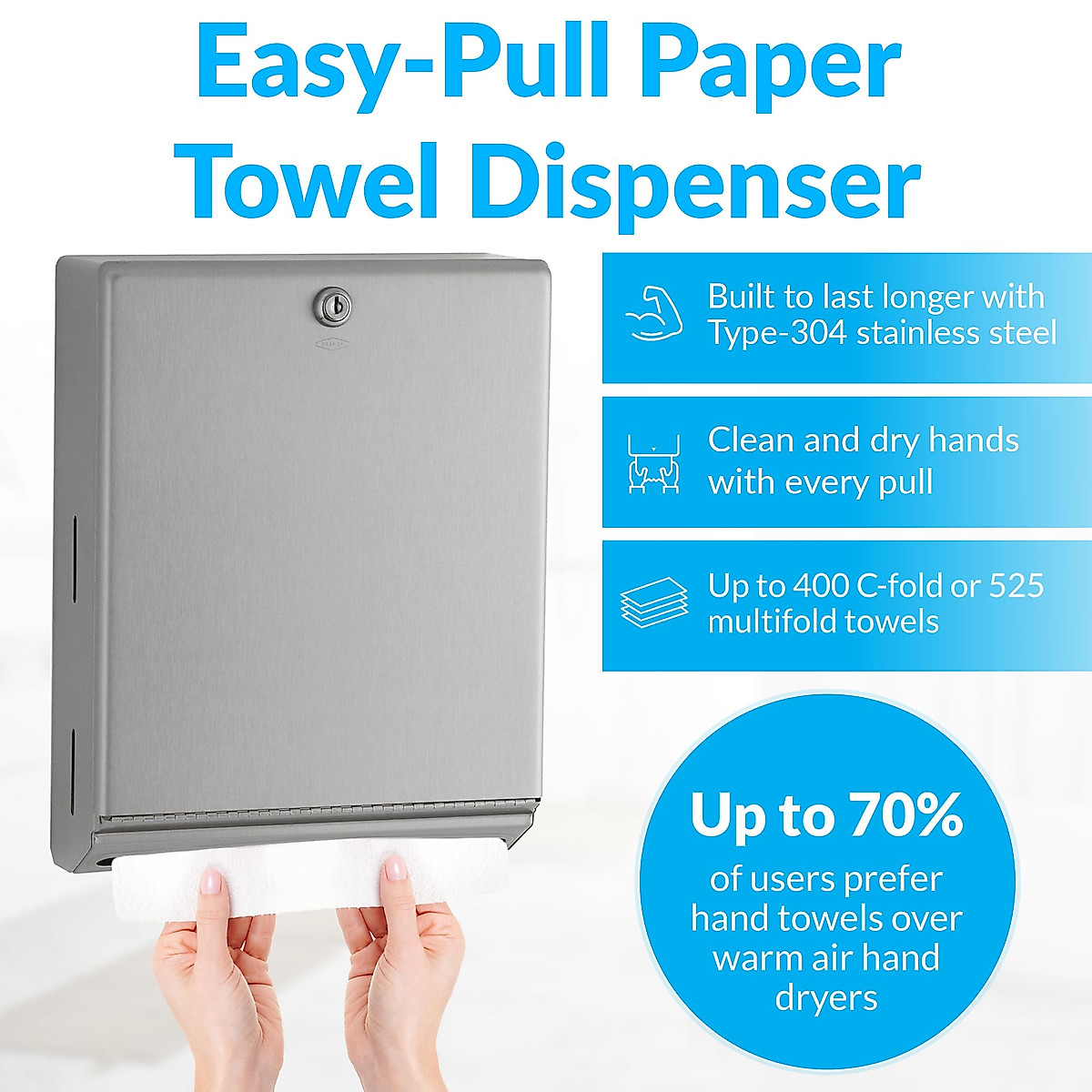 Bobrick B-262 Surface Mounted Paper Towel Dispenser - Stainless Steel Commercial Bathroom Towel Dispenser with Tumbler Lock 400 C-Fold or 525 Multifold Capacity