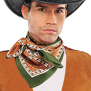 GERINLY Cowboy Neckerchief for Men 27 Inch Silk Neck Bandana Retro Rock Head Scarf for Music Festival Ascot (Armygreen)
