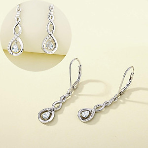 YL Dangle Drop Earrings Sterling Silver Infinity Leverback Earrings Cubic Zirconia Twisted Jewelry