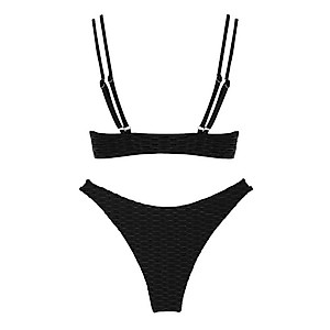 ZAFUL Women's O-Ring Bikini Double Shoulder Straps Bikini Set Cheeky Two Piece Swimsuit Bathing Suit (0-Black, S)