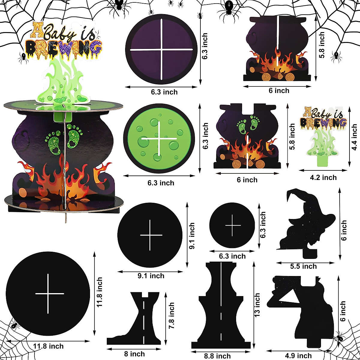 Halloween Baby Shower Cupcake Stand A Baby is Brewing Cupcake Holder 3-Tier Halloween Witch Cupcake Tower for Halloween Dessert Stand Baby Shower Birthday Party Decor