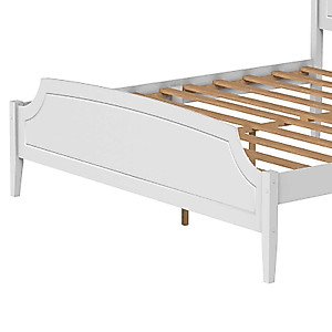 Altillo King Size Bed Frame, White Contemporary Solid Wood Bed, Wooden Platform Bed Frame, Slatted Supports, No Box Box Needed, King Size Painted Finish (King)