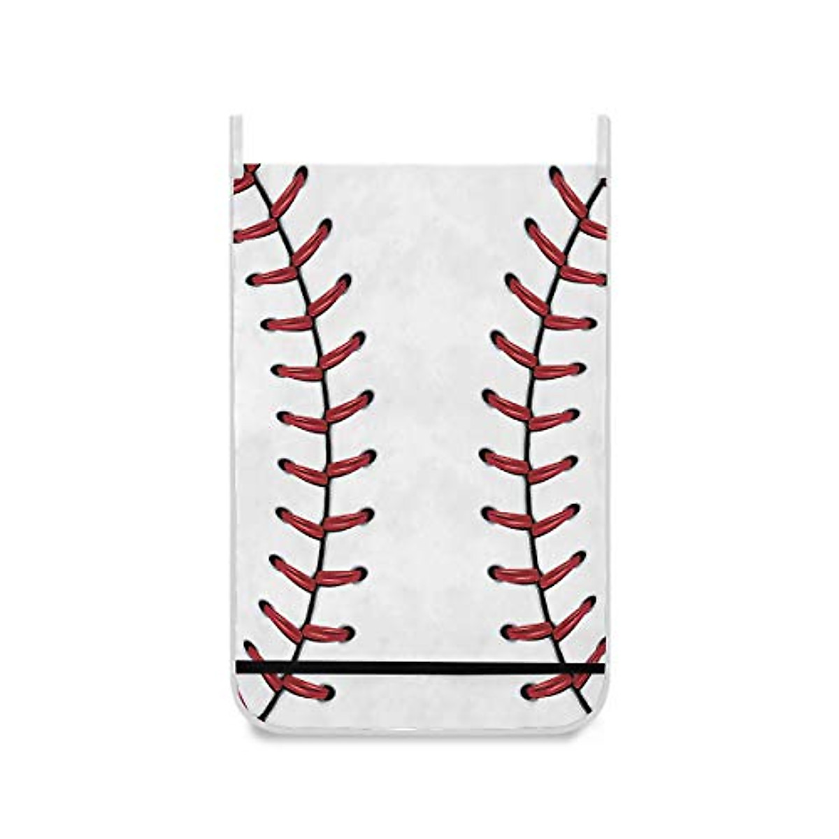 Red Stitching Baseball Door Hanging Laundry Hamper Bag Softball Laces Space Saving Wall Large Laundry Basket Storage Dirty Clothes Bags with Bottom Zippers Hooks for Bathroom Bedroom 2 Pcs
