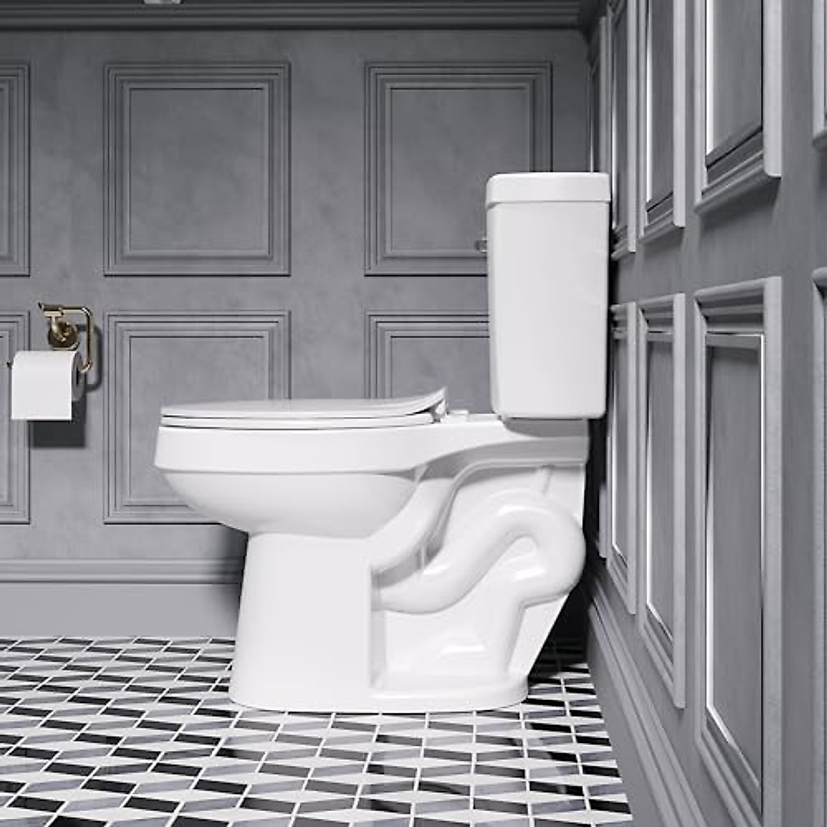 White 2-piece Elongated Toilet with Standard 12-in Rough-in, ELLAI Powerful Single Flush 1.28 GPF ADA Chair Height Toilet (Seat Included)