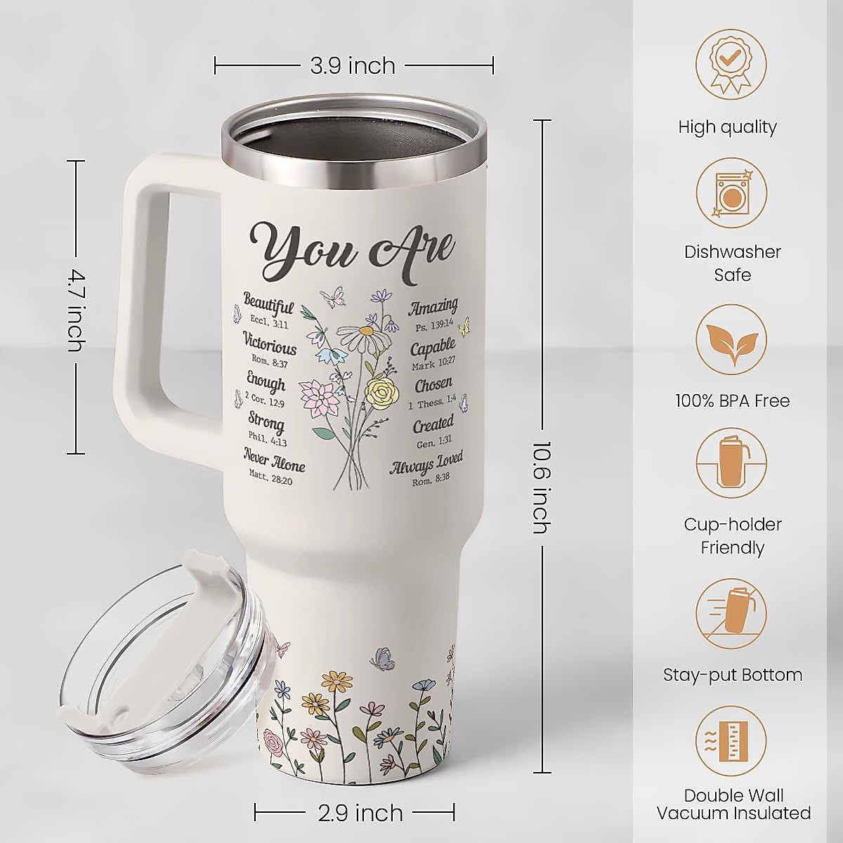 SANDJEST Christian Gifts for Women, Inspiration Gifts Tumbler 40oz Stainless Steel Insulated with Handle and Straw - Mother's Day Birthday Religious Gifts for Mom, Friend, Sister, Grandma
