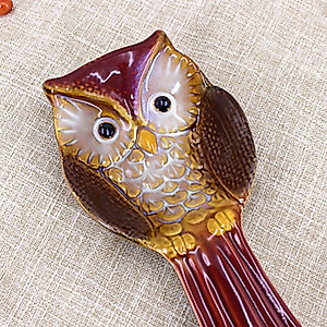 MSUIINT 3 Pieces Owl Spoon Rest, Ceramic Ladle Holder Utensil Rester Modern Farmhouse Spoon Holder, Cooking Utensil Dining Table Decoration for Kitchen Counter Dining Table Coffee Station