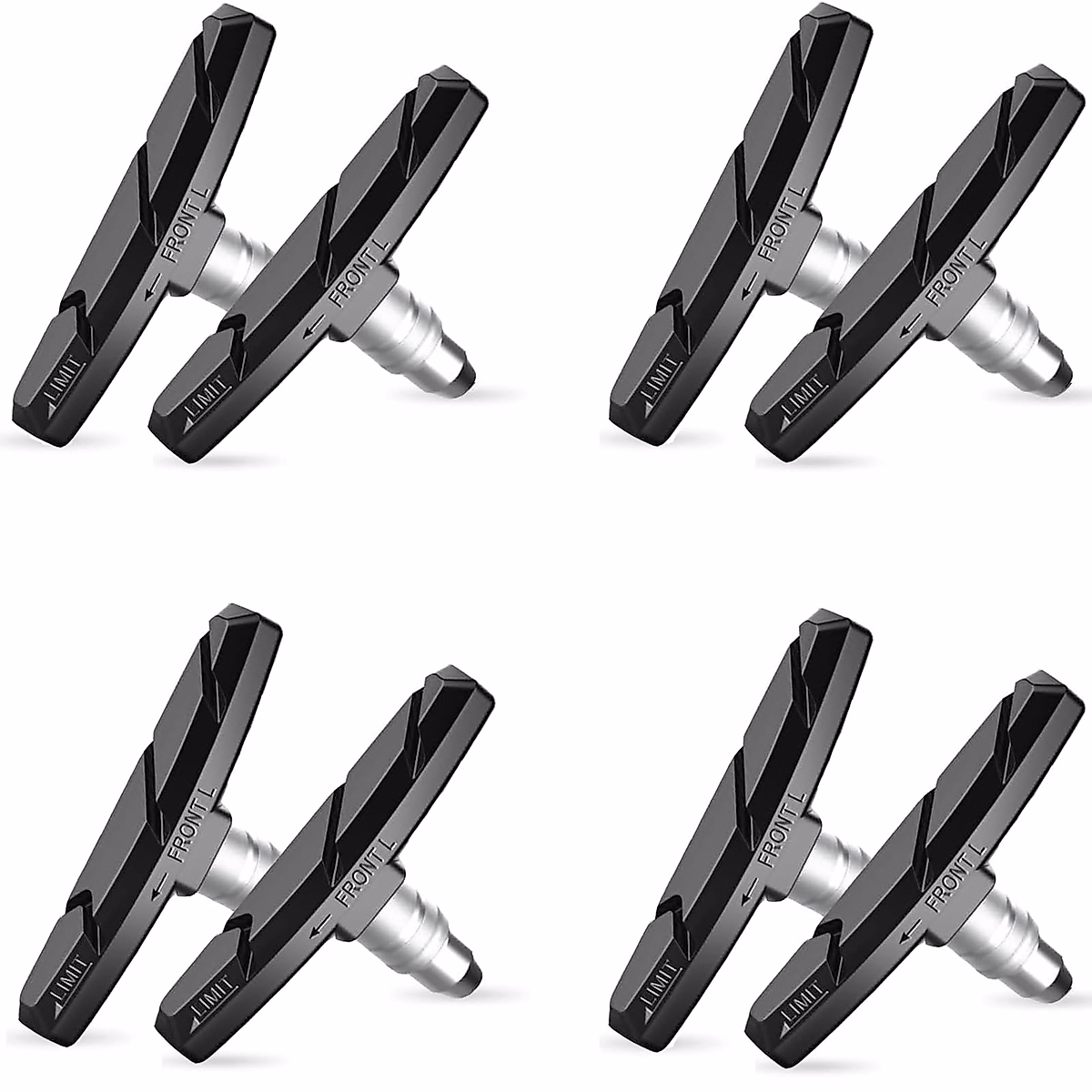 Alritz Bike Brake Pads Set, 4 Pairs Road Mountain Bicycle V-Brake Blocks Shoes with Hex Nut and Shims, No Noise No Skid, 70mm (Black)