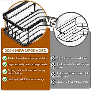 MAXIFFE Shower Caddy, 3-Pack Shower Organizer with Soap Holder, Corner Shower Caddy with 8 Hooks, Wall Mounted Shower Shelf for Bathroom, Kitchen, Countertop, Black