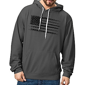 H HYFOL Graphic Hoodies for Men USA Flag Pocket Pullover American Patriotic Long Sleeve Sweatshirts(Medium Grey,XL)