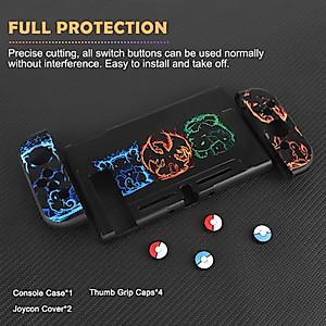 DLseego Cartoon Monster Switch Protective Case Cool Soft TPU Shell Shockproof Scratch Resistant Cover Joy Con Japanese Amine Skin with 4PCS Blue and Red Balls Thumb Grips Caps for Switch 2017 Version