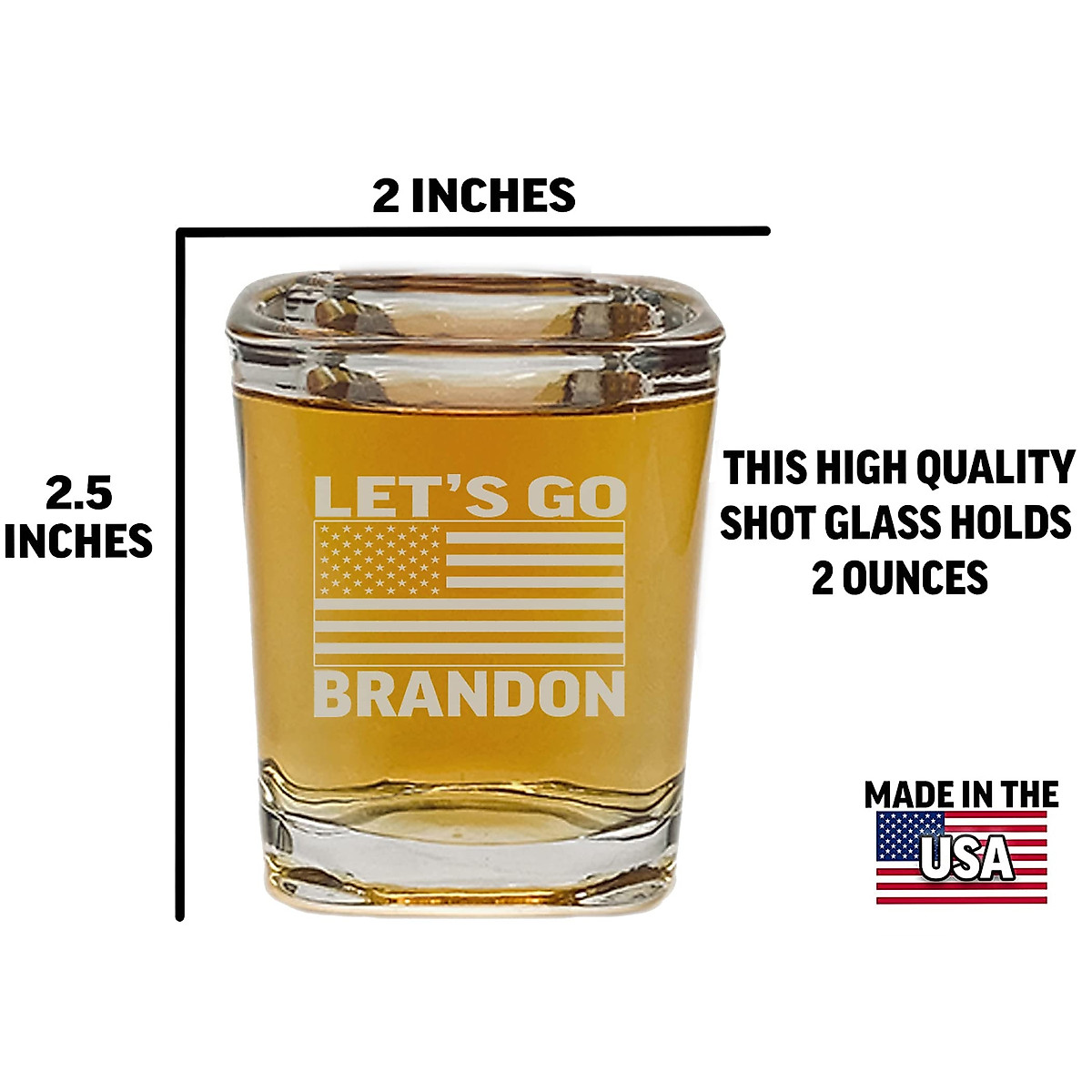 Square Funny Let's Go Brandon Shot Glass Gift For Republican or Conservative